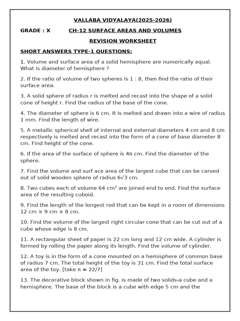 Ch-12 Surface Areas and Volumes | PDF | Sphere | Volume