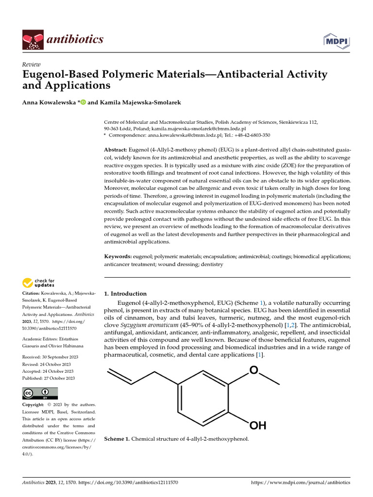 Eugenol-Based Polymeric Materials-Antibacterial Ac | PDF | Polymers ...