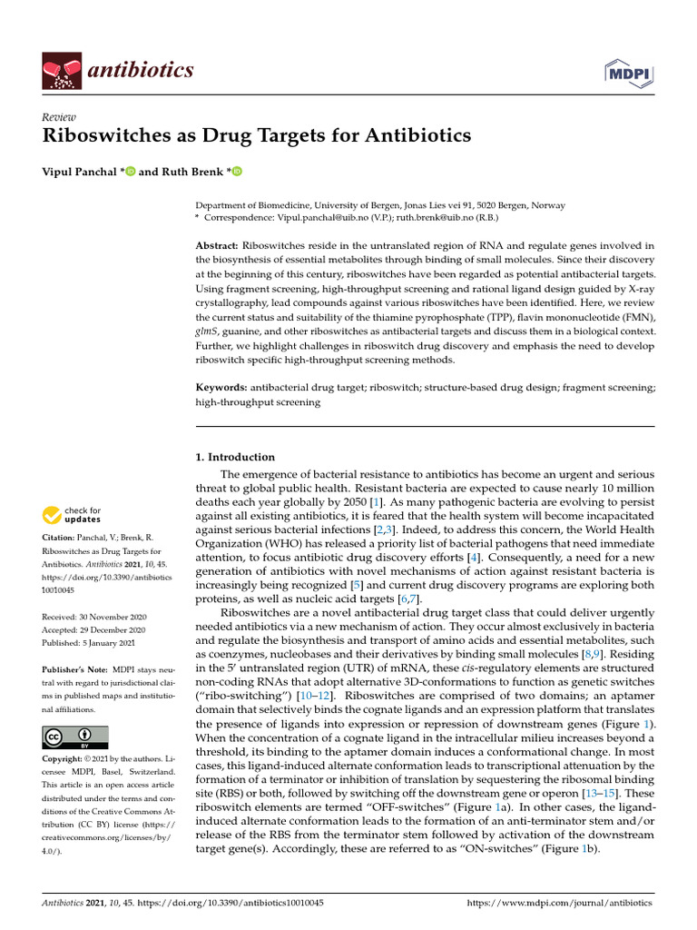 Riboswitches: Novel Antibiotic Targets | PDF | Gene Expression ...