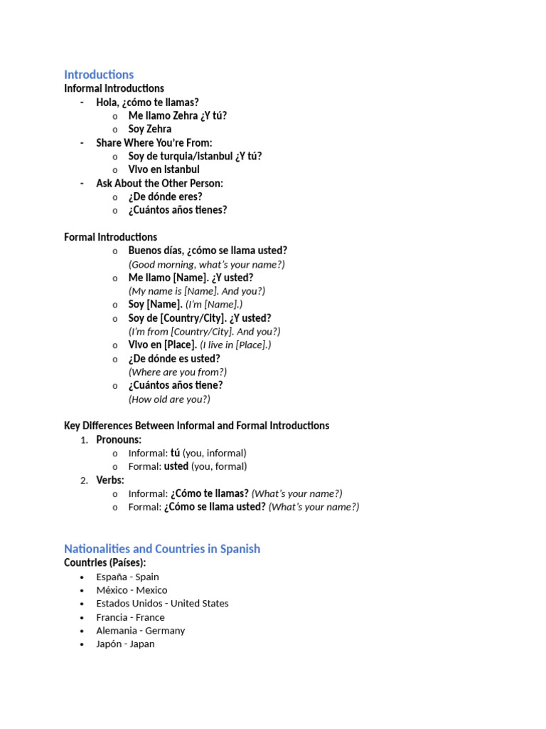 Spanish Notes | PDF | Morfología Lingüística | Gramática