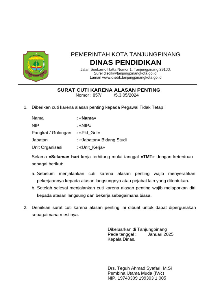OK Surat Cuti Alasan Penting PTT | PDF