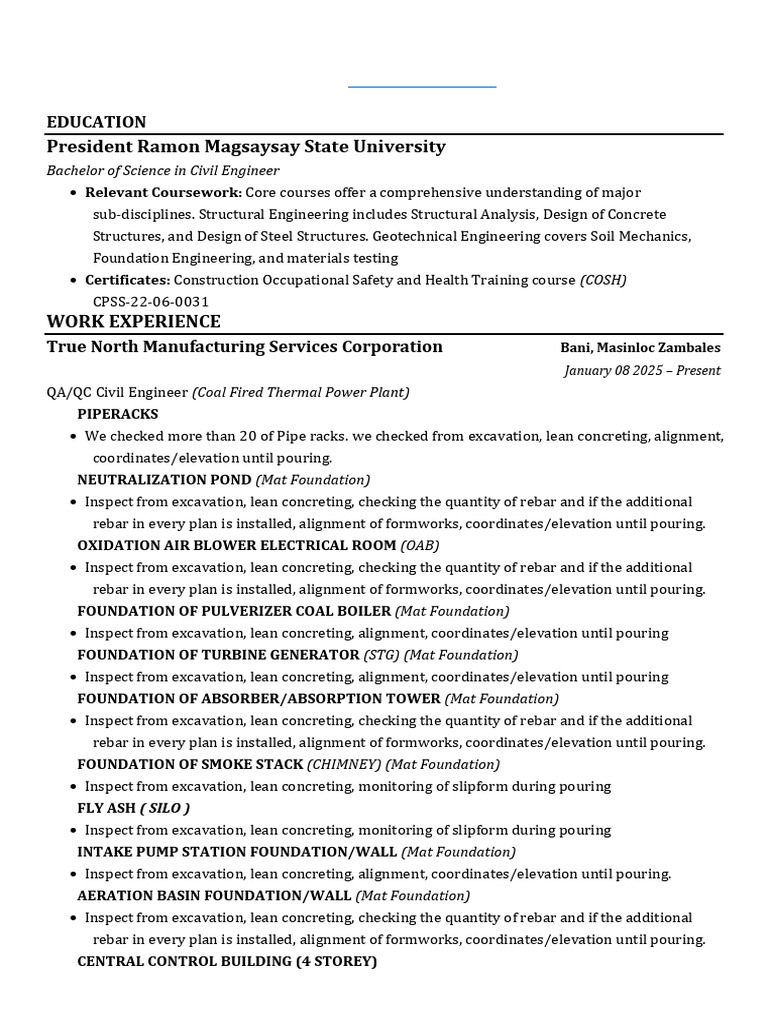 Cv:Resume | PDF | Foundation (Engineering) | Chimney