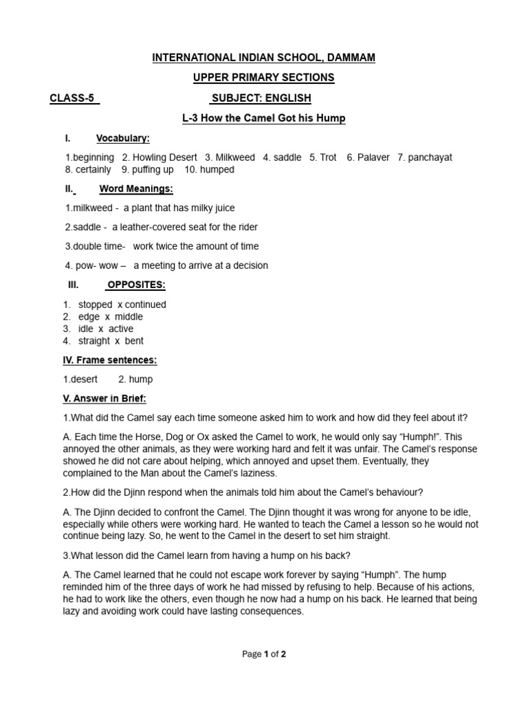 L-3 How The Camel Got His Hump (25-26) | PDF | Camel