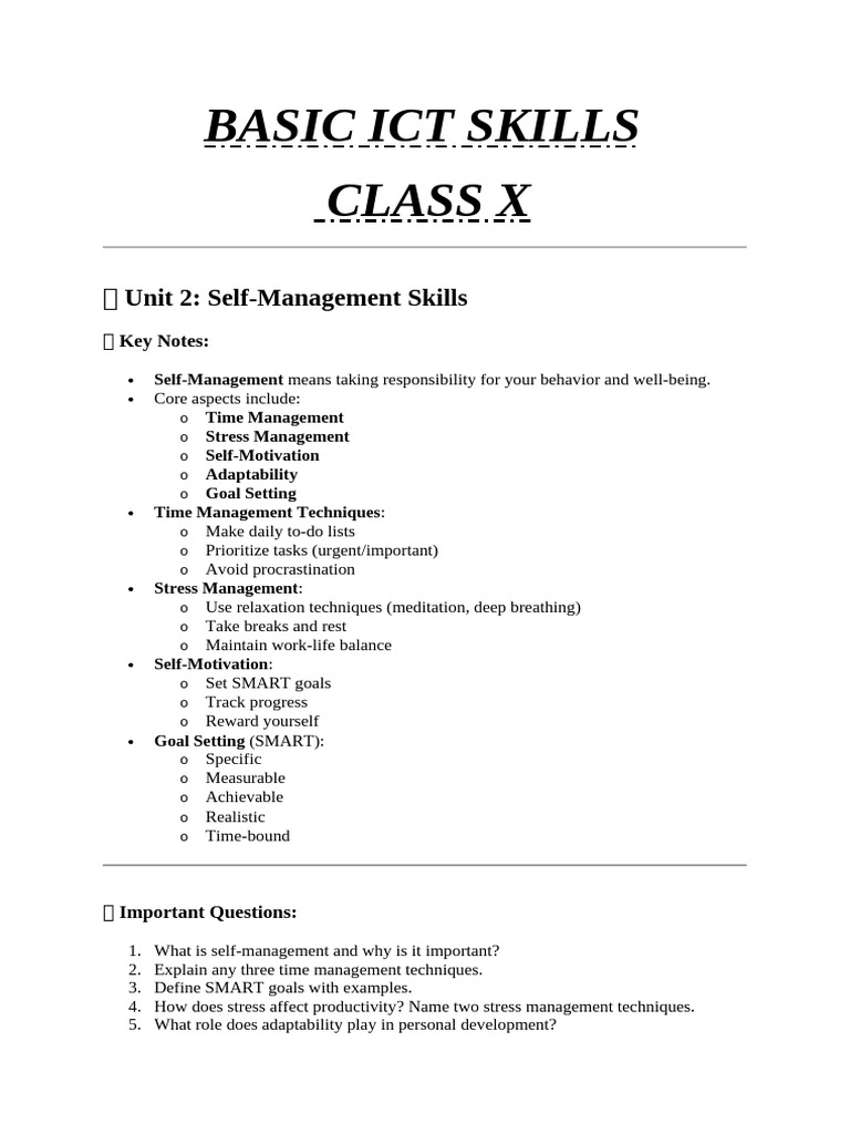 Essential Self-Management & ICT Skills | PDF | Time Management ...
