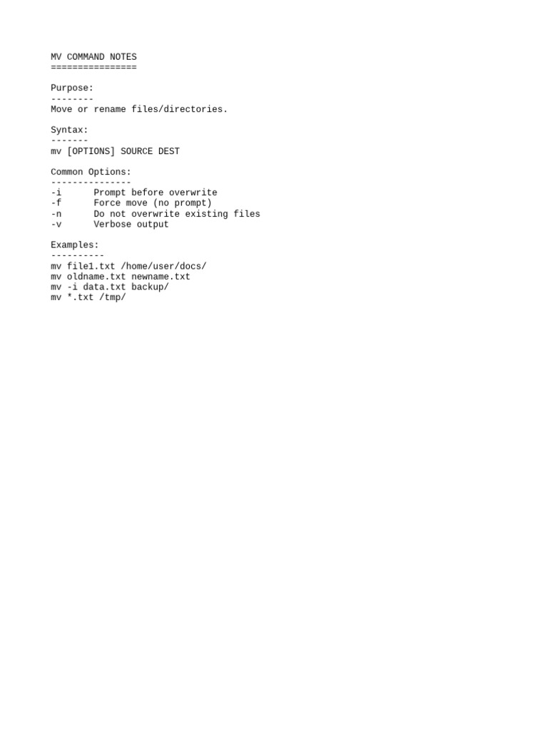 MV Command Notes | PDF