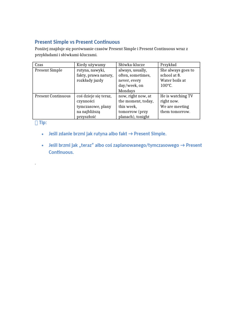 Present Simple Vs Continuous | PDF