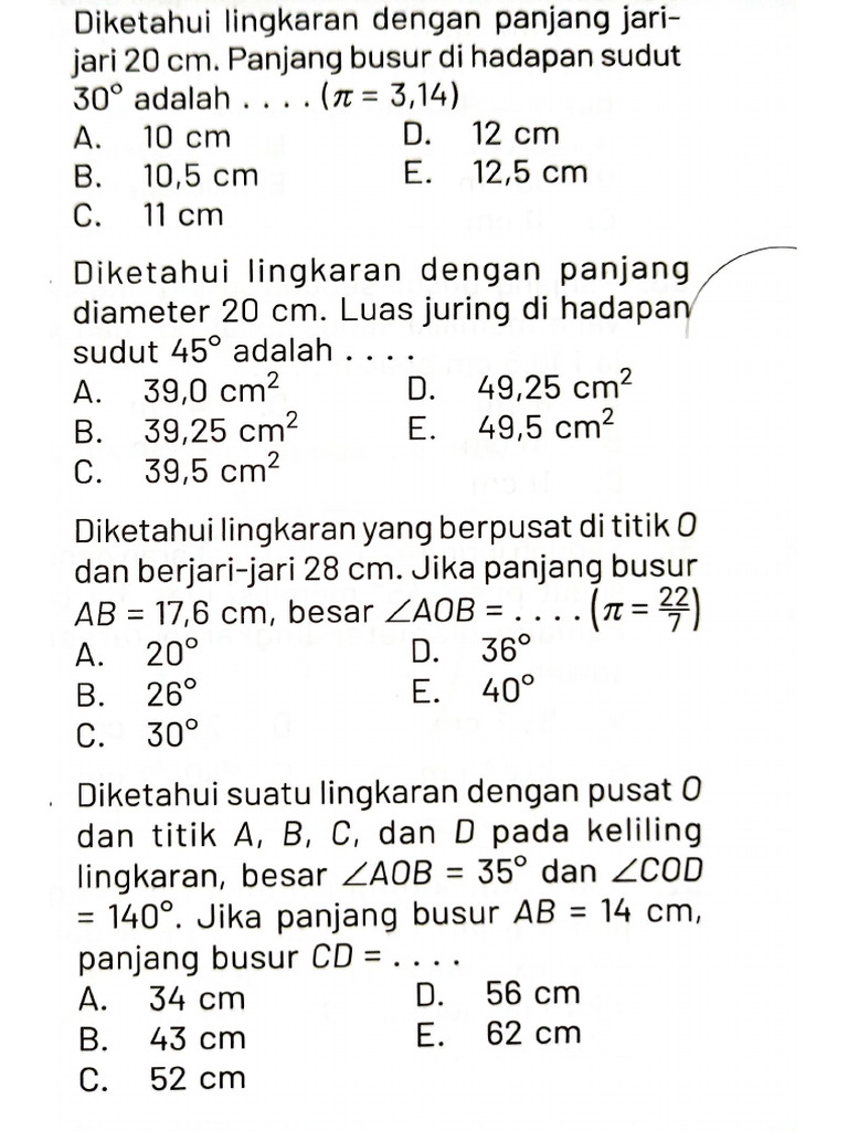 Soal Tali Busur, Busur Dan Juring Lingkaran | PDF