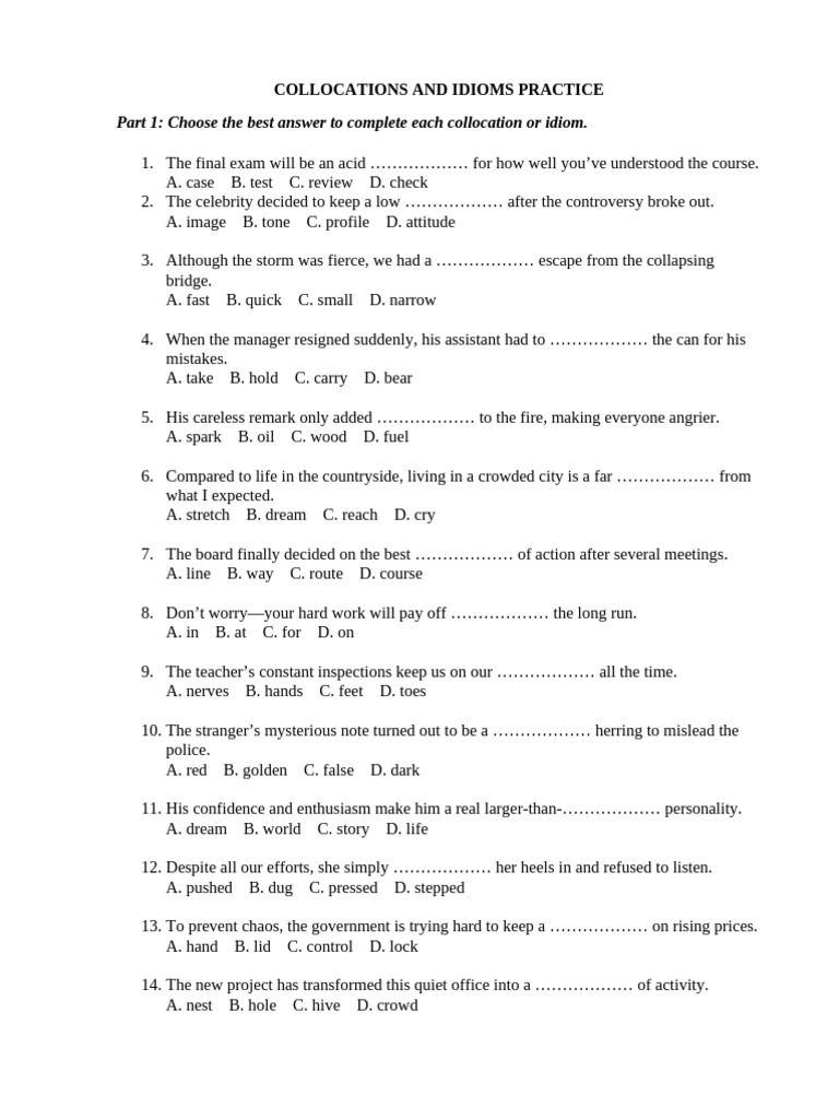 Collocations and Idioms Practice | PDF