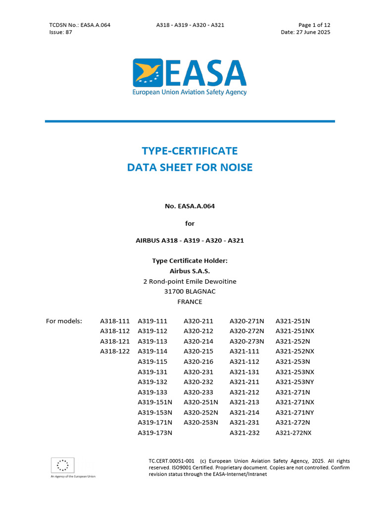 EASA Type Certificate Data Sheet A318-A321 | PDF | Jet Aircraft | Civil ...