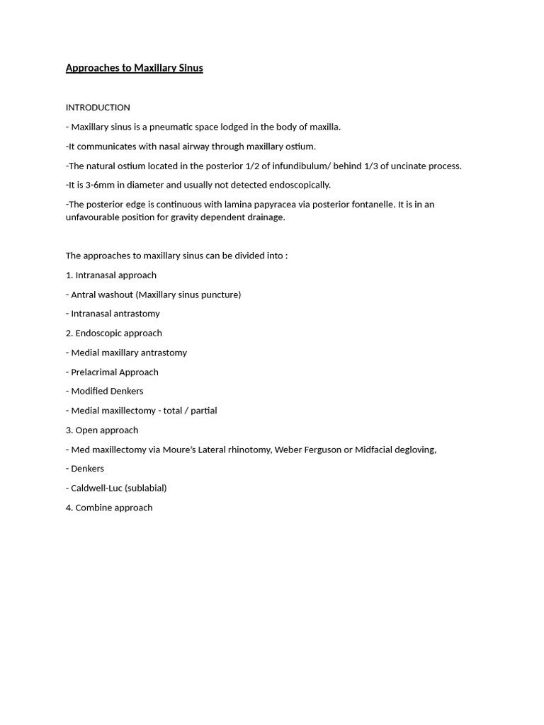 Maxillary Sinus Approaches Explained | PDF | Human Nose | Human Anatomy