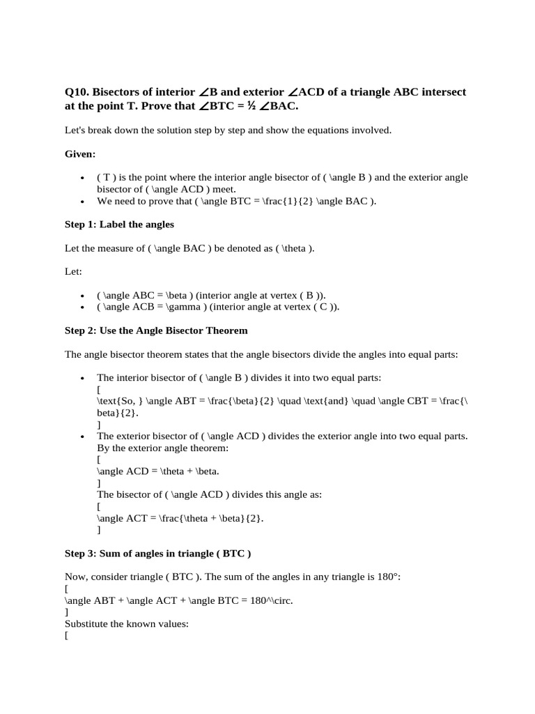 Proving Angle BTC in Triangle ABC | PDF | Angle | Euclidean Plane Geometry