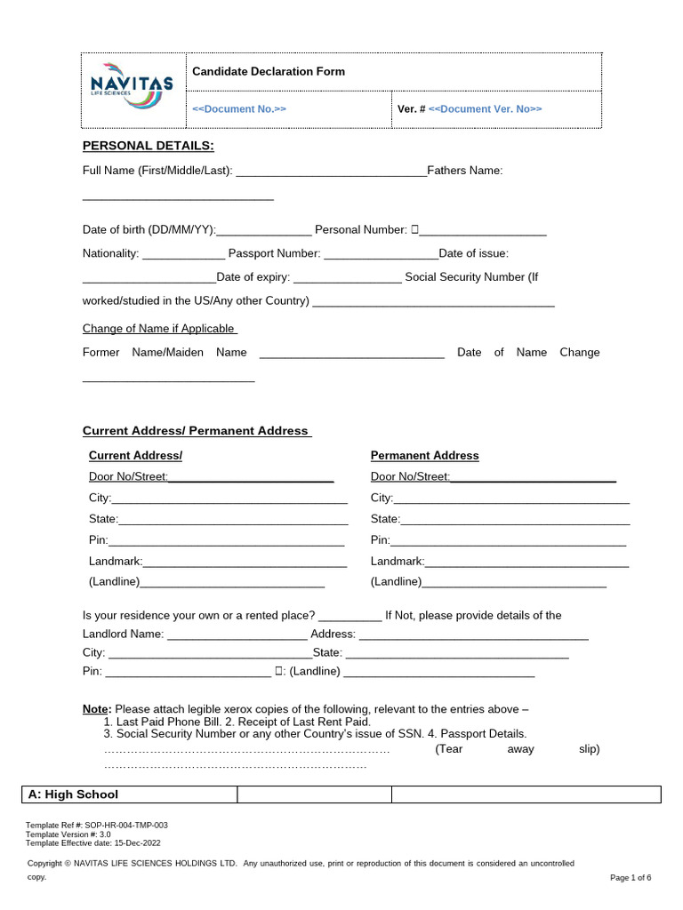 Candidate Declaration Form Overview | PDF | Employment | Business
