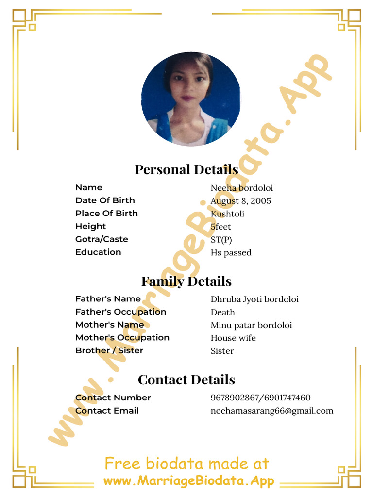 Neeha Bordoloi Personal Profile | PDF
