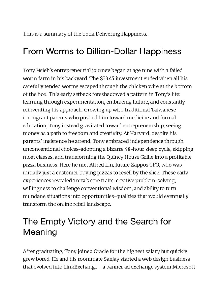 Summary of Delivering Happiness | PDF | Zappos