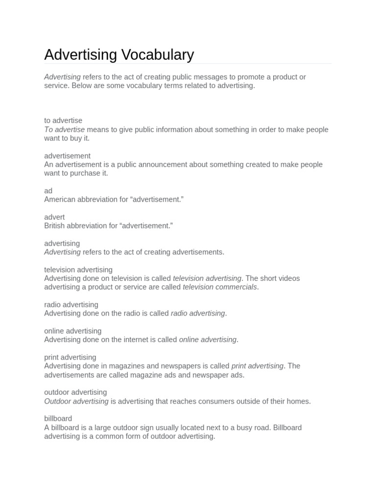 Advertising Vocabulary | PDF | Advertising | Brand