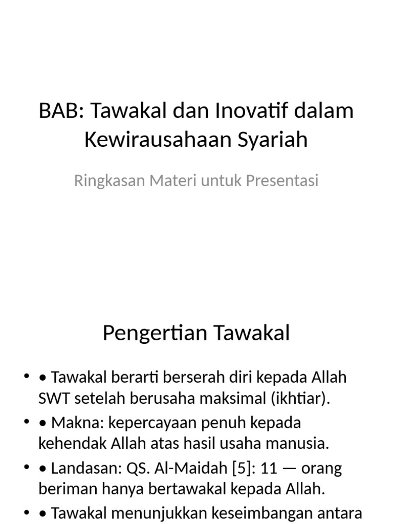 Tawakal Dan Inovatif Kewirausahaan Syariah | PDF