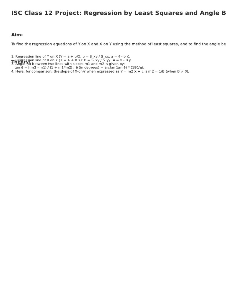 ISC Class 12: Regression Analysis Project | PDF