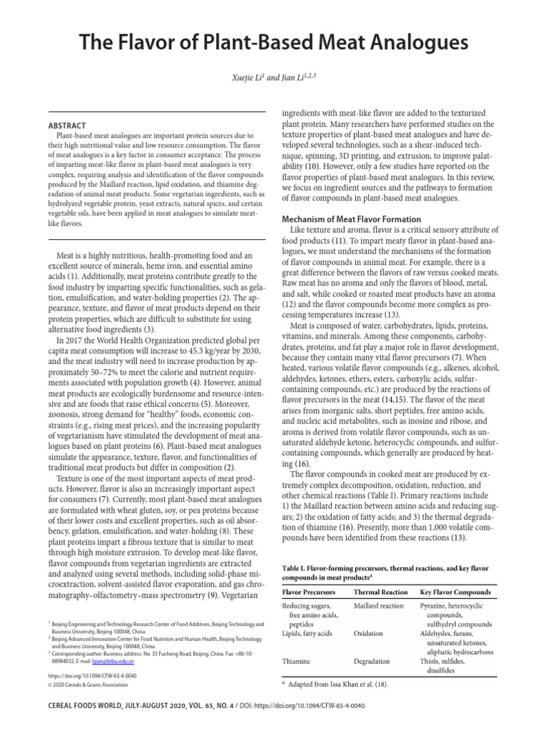 Flavor Development in Plant-Based Meats | PDF | Meat | Taste