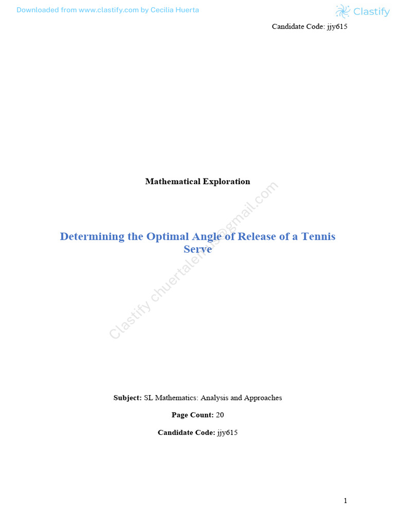 Determining The Optimal Angle of Release of A Tennis Serve | PDF ...