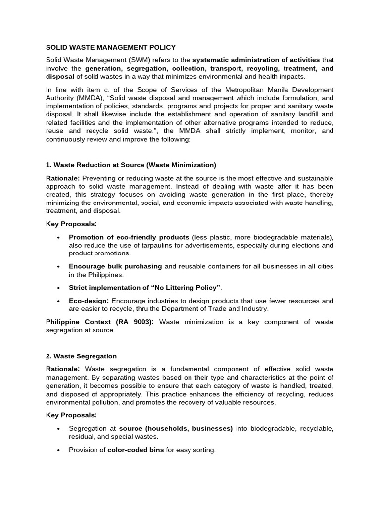 Solid Waste Management Policy | PDF | Waste Management | Waste
