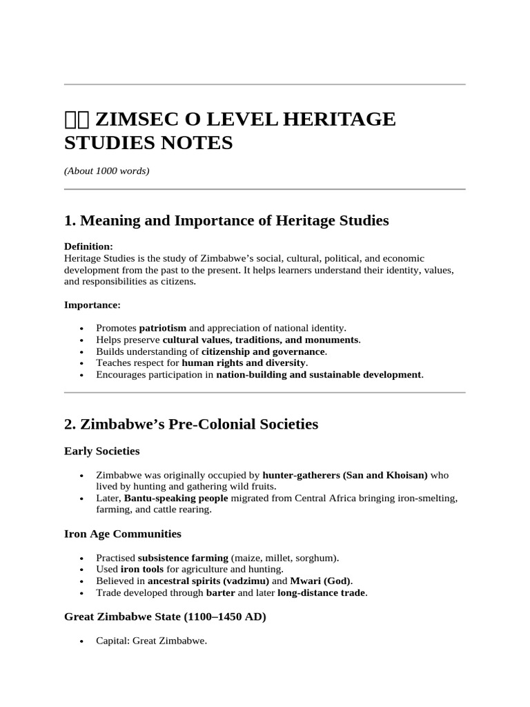 ZIMSEC O Level Heritage Studies Guide | PDF | Robert Mugabe | Zimbabwe