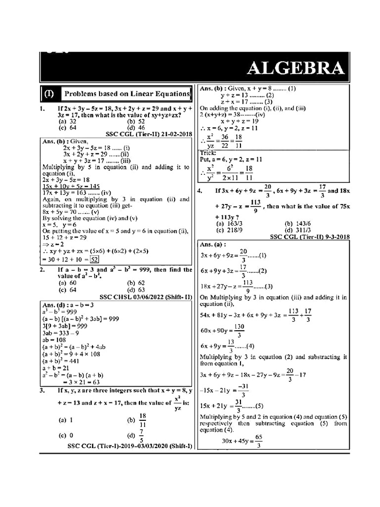 Algebra (Part - 1) | PDF