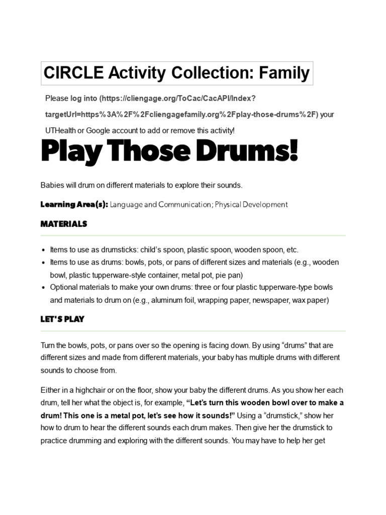 Baby Drum Play Activity Guide | PDF | Drum
