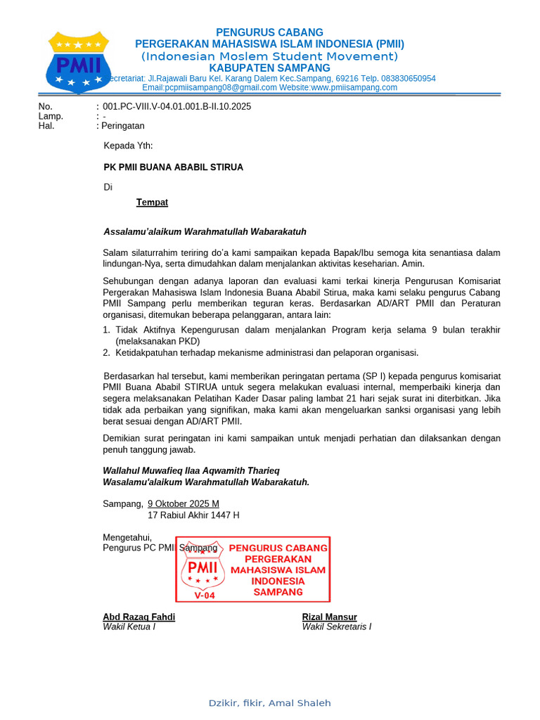 Surat Peringatan Pmii | PDF