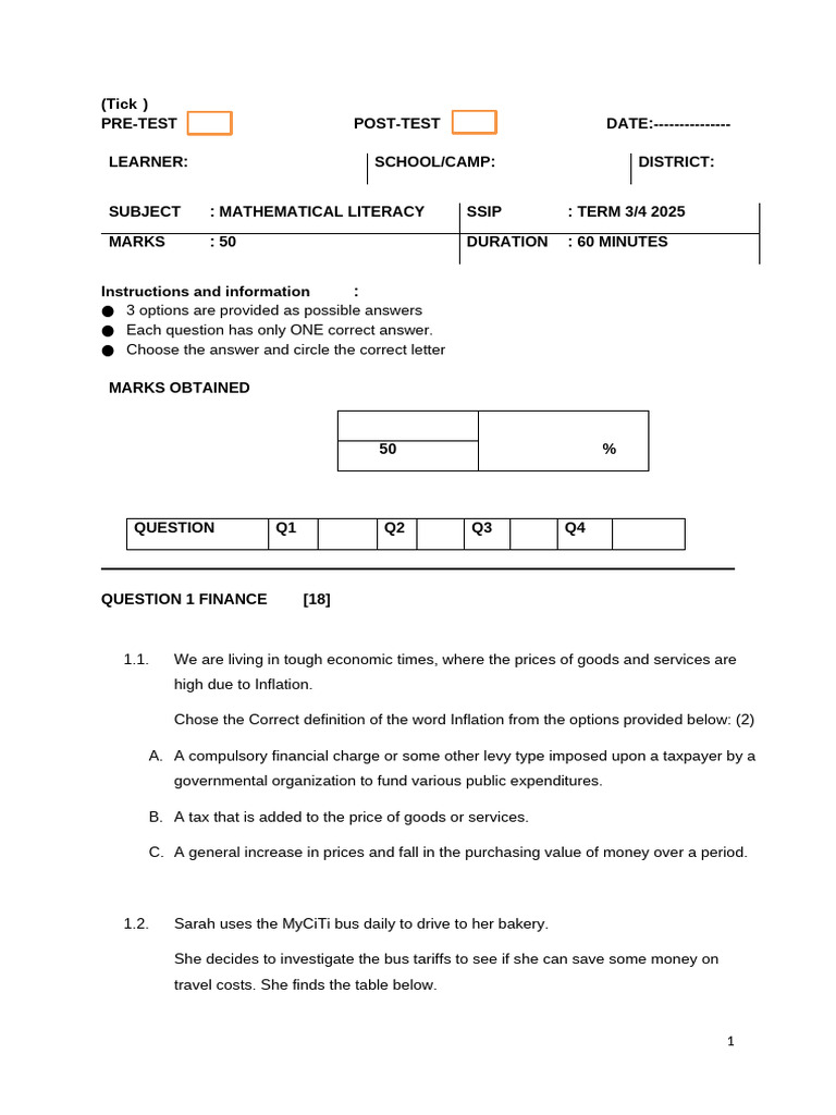 MLIT Term 4 Learner Pre Post-Test QA | PDF | Tax Bracket | Volume