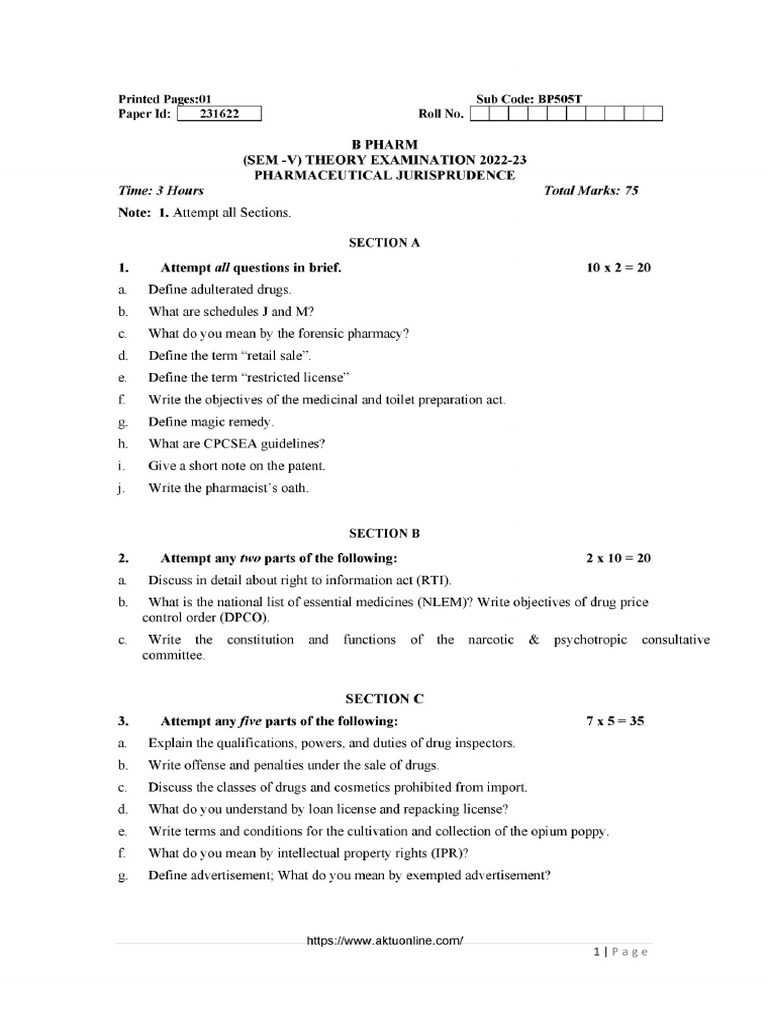 Jurisprudence B. Pharmacy 5th Semester Pyq | PDF