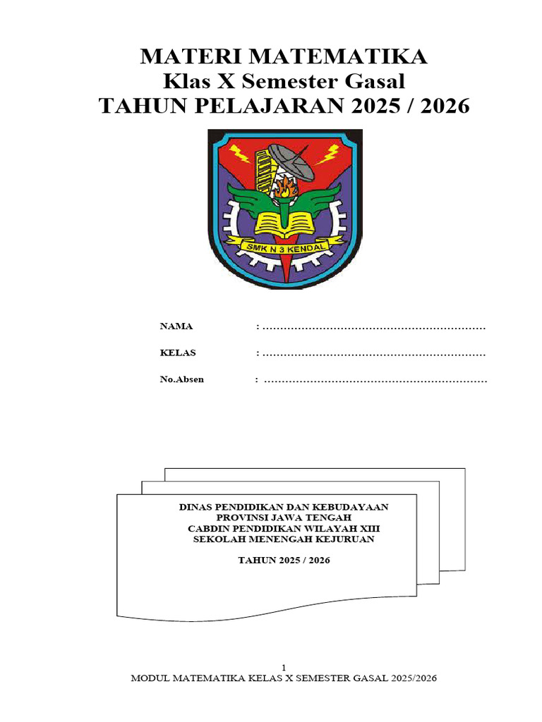 Modul Mater Mat X SMT Gasal TH 2025-2026 | PDF