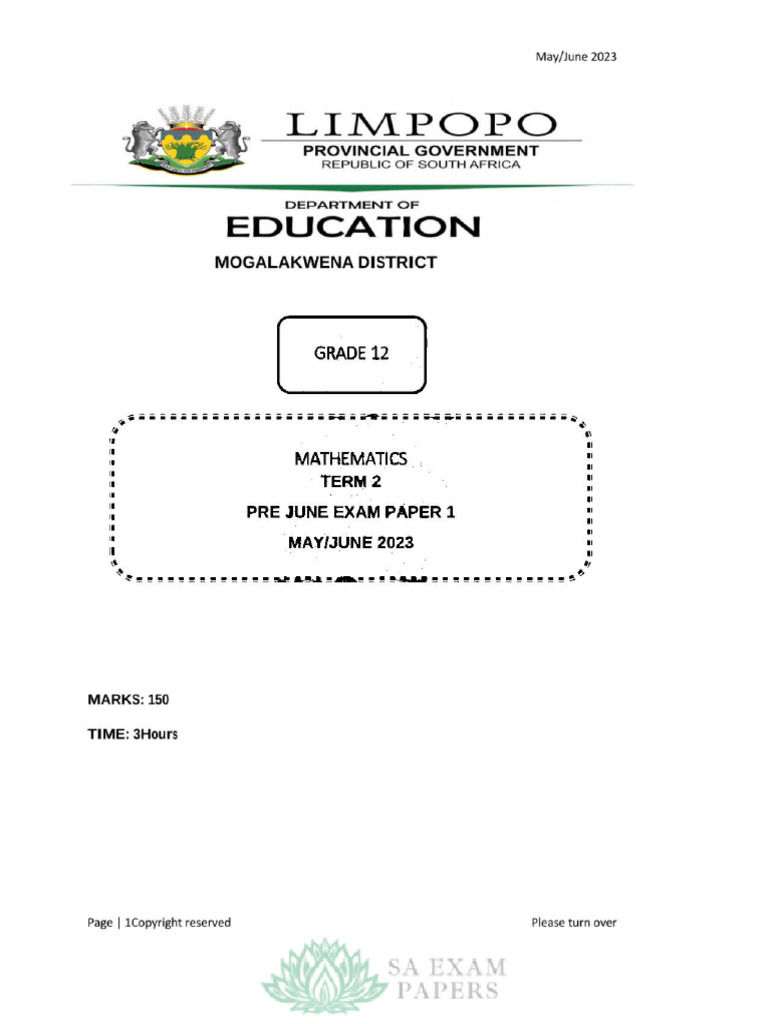 Mathematics Maths NSC P1 QP May June 2023 Limpopo | PDF