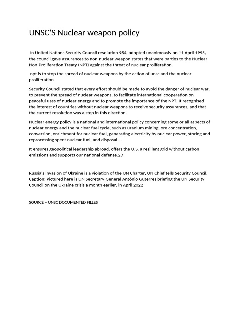 UNSC Nuclear Weapon Policy Overview | PDF