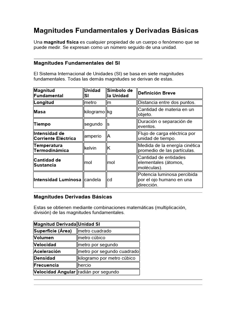 Magnitudes Fundamentales y Derivadas SI | PDF | Sistema Internacional ...