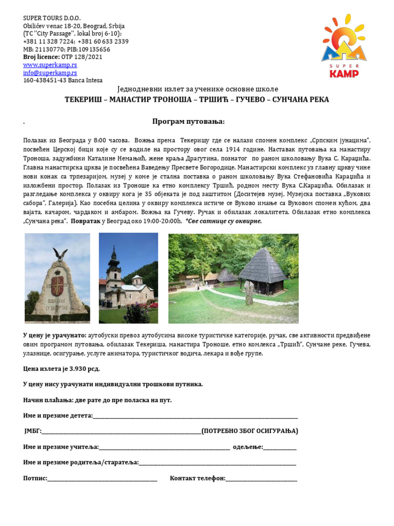 Tekeris - Manastir Tronosa - Trsic - Gucevo - Suncana Reka | PDF