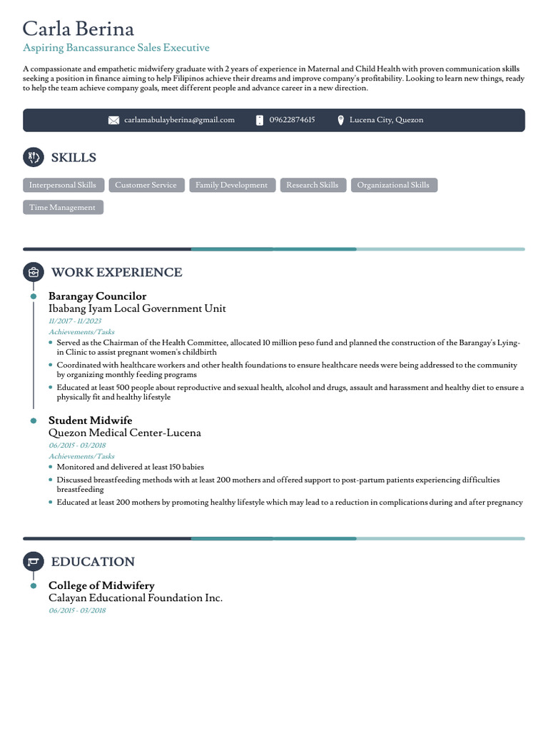 Carla's Resume BPI Bancassurance Sales Executive | PDF