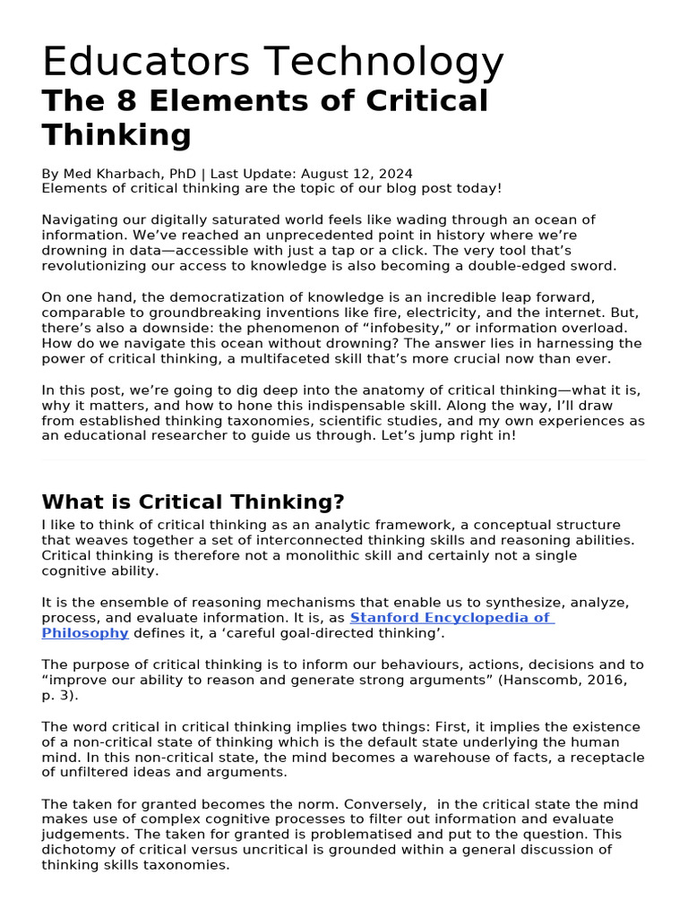 8 Elements of Critical Thinking | PDF | Critical Thinking | Thought