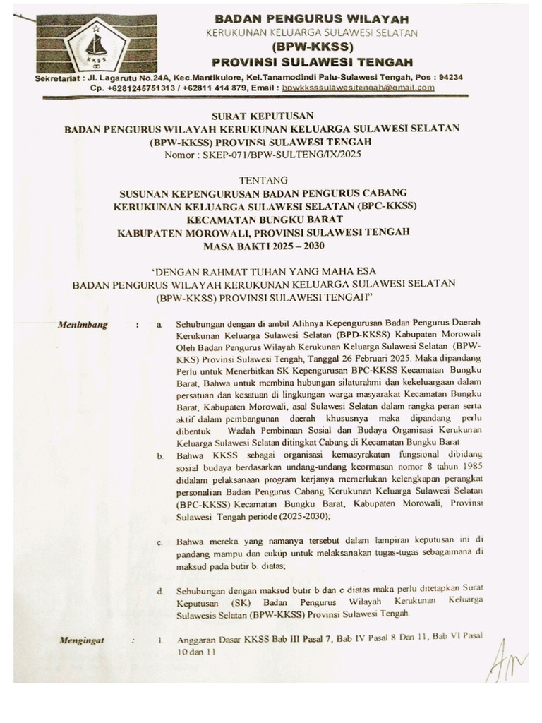 Salinan SK Pengurus BPC Bungku Barat 2025-2030 | PDF