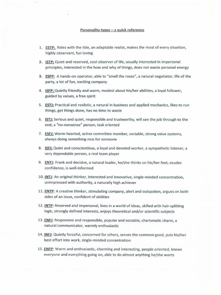 Personality Types - MBTI | PDF