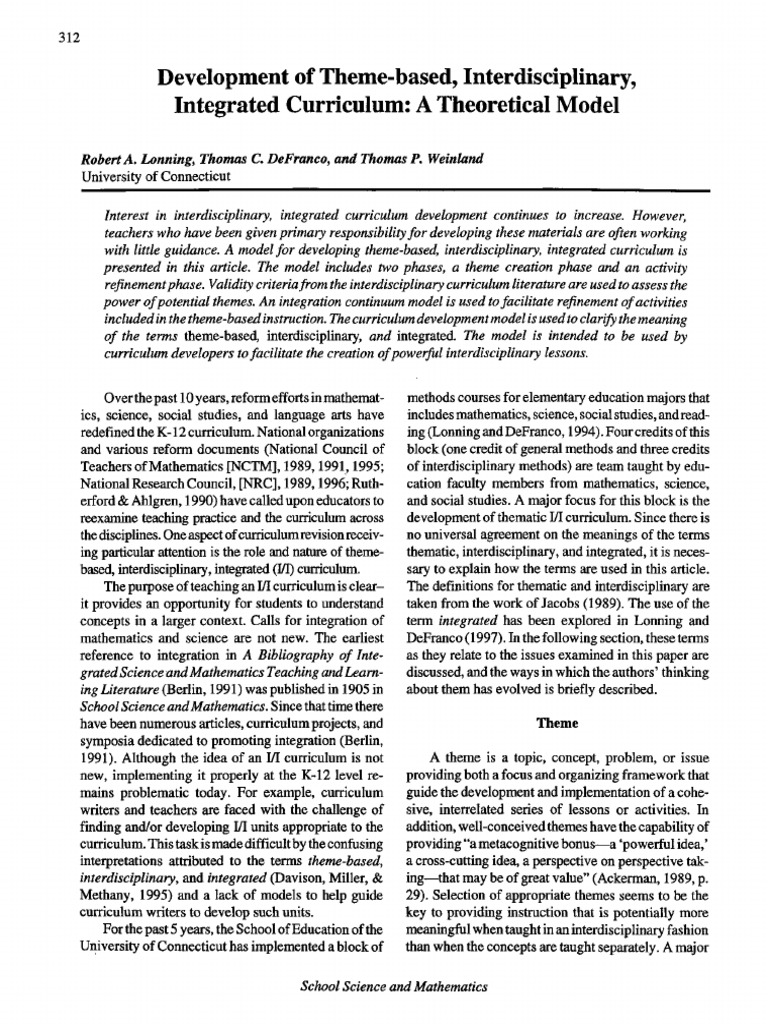 Development of Theme Based Interdisciplinary Integrated Curriculum ...