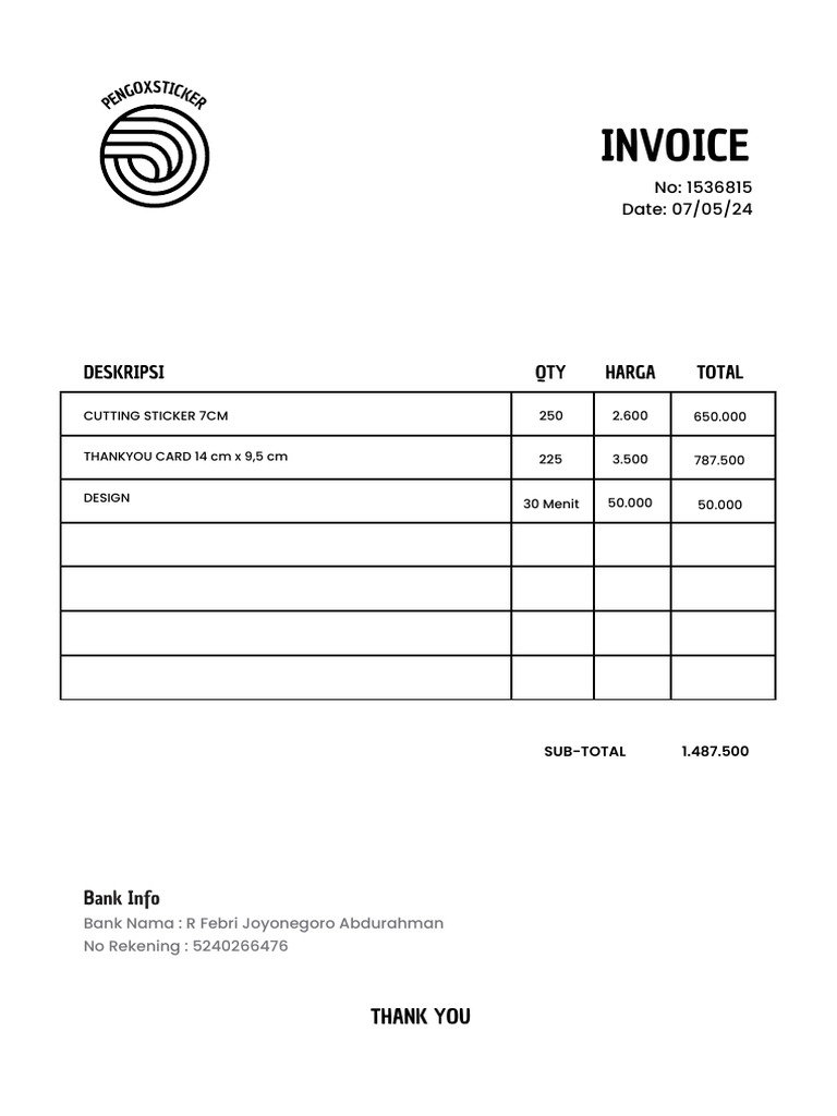 Invoice Thankyou Card Sticker Shafa | PDF