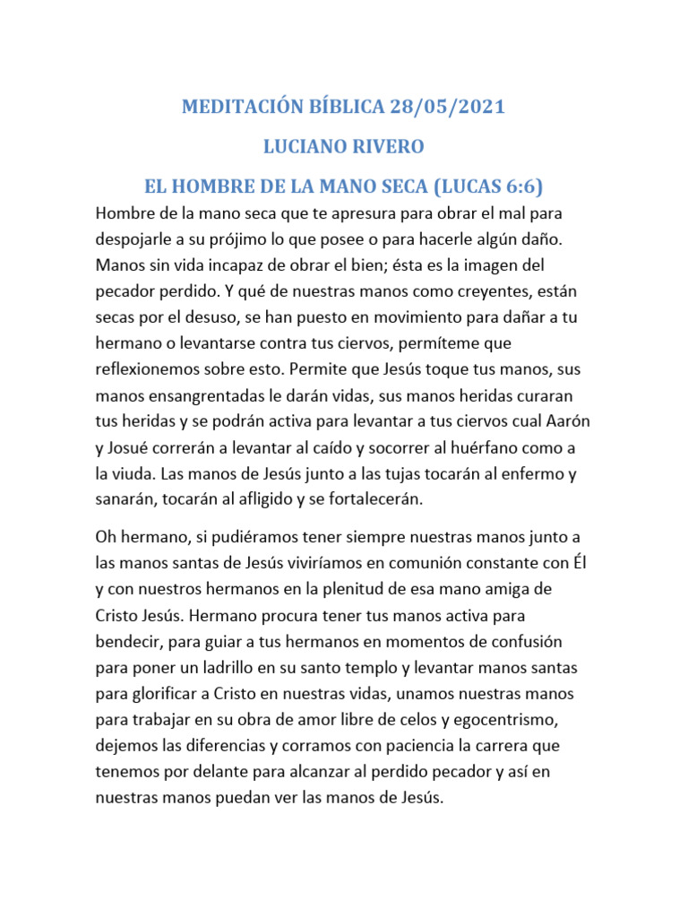 Reflexiones sobre el Hombre de la Mano Seca | PDF