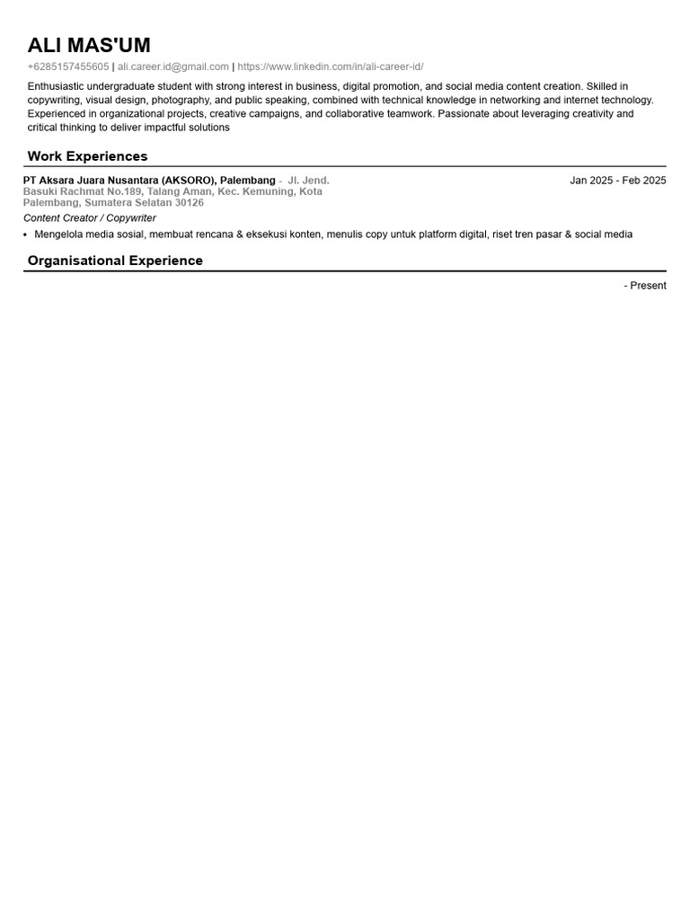 Ali Mas'Um Resume | PDF
