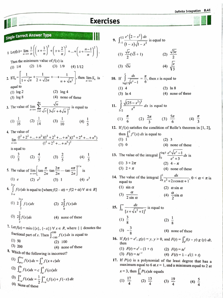Definite Integration Cengage Exercises | PDF | Function (Mathematics ...