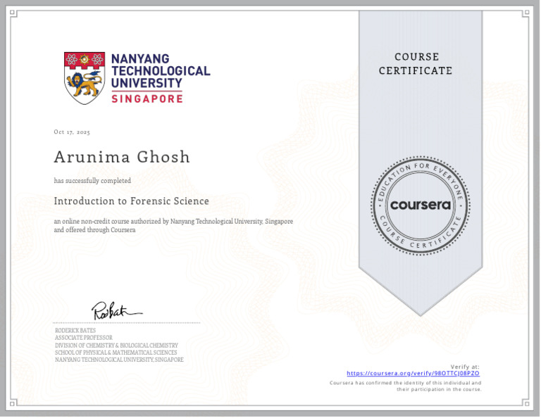 Introduction to Forensic Science Course Completion | PDF