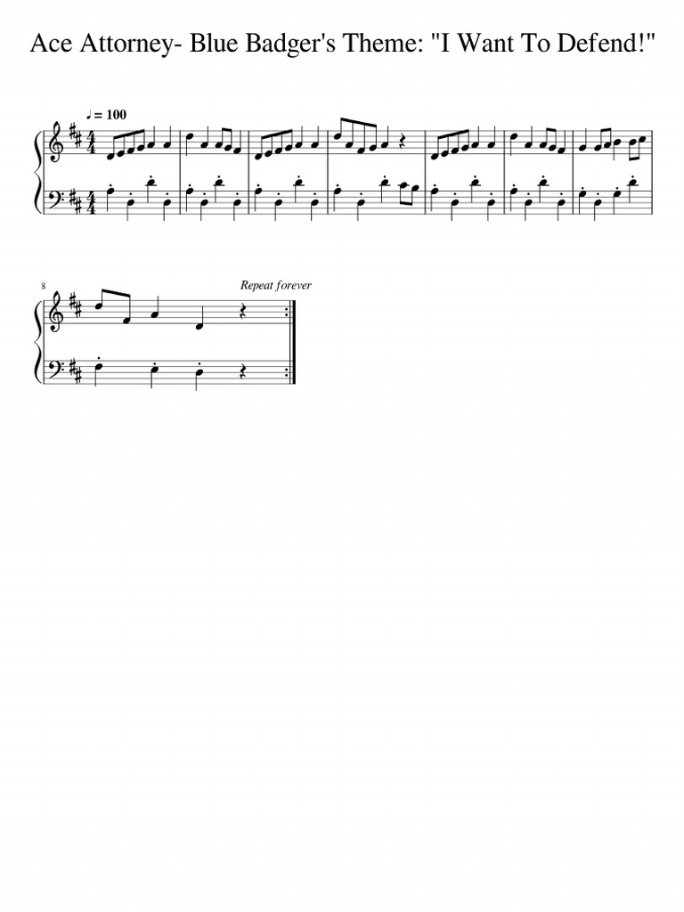 Ace Attorney OST - Blue Badger's Theme - I Want To Defend! | PDF