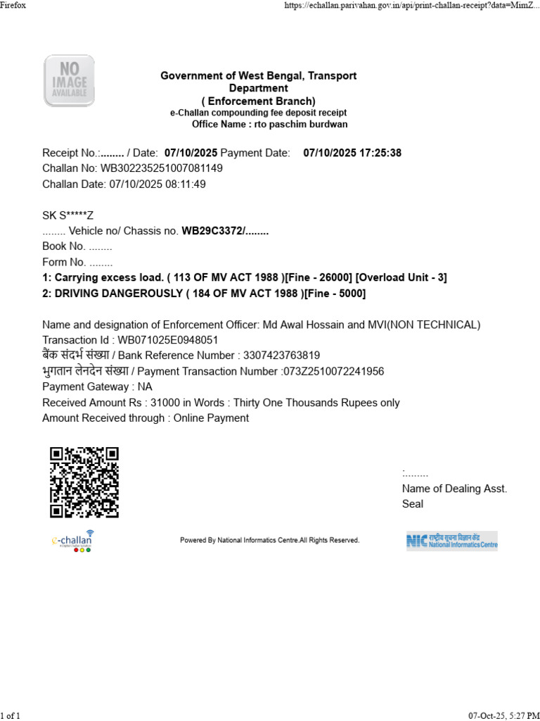 e-Challan Fee Deposit Receipt | PDF