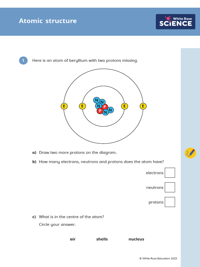 Y8 Autumn Block 1 WO1 Atomic Structure 2025 | PDF | Atoms | Proton