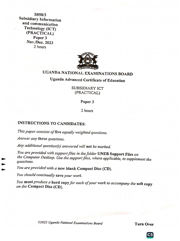 UNEB Subsidiary ICT 2023 P3 | PDF