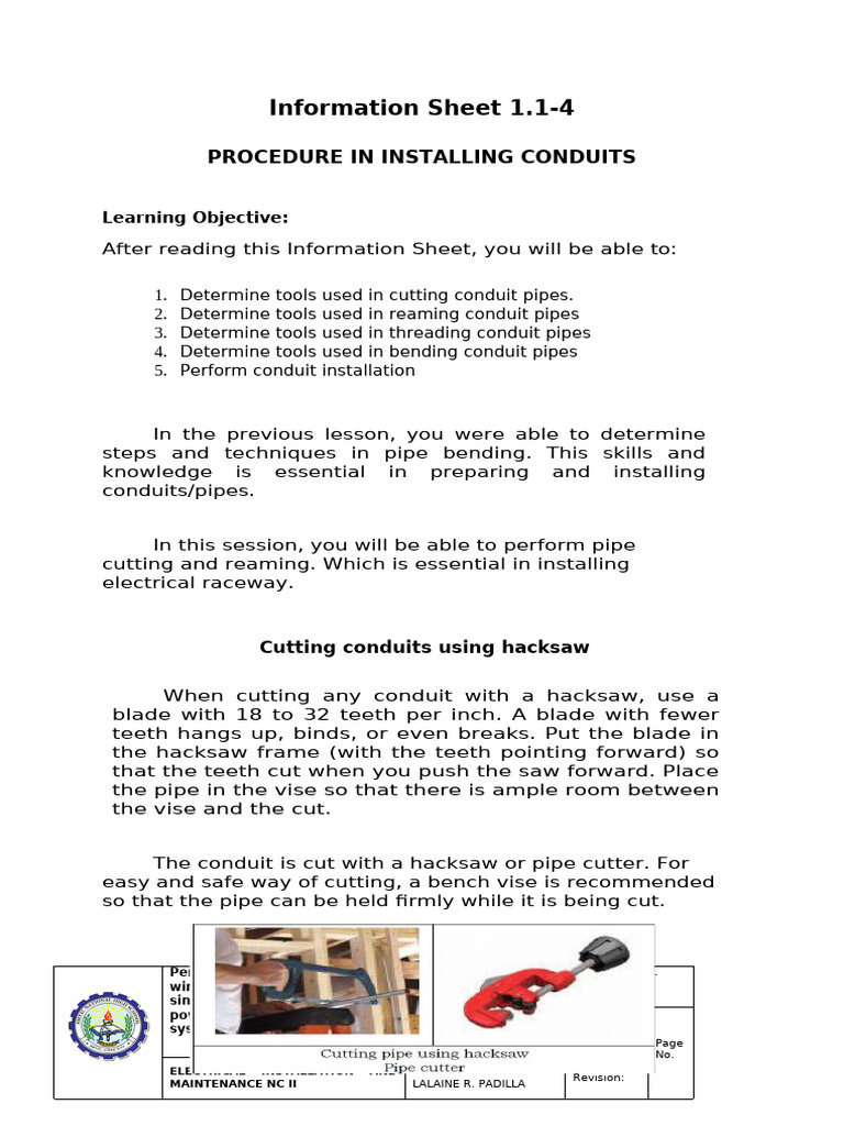 Conduit Installation Procedures Guide | PDF | Electrical Wiring ...